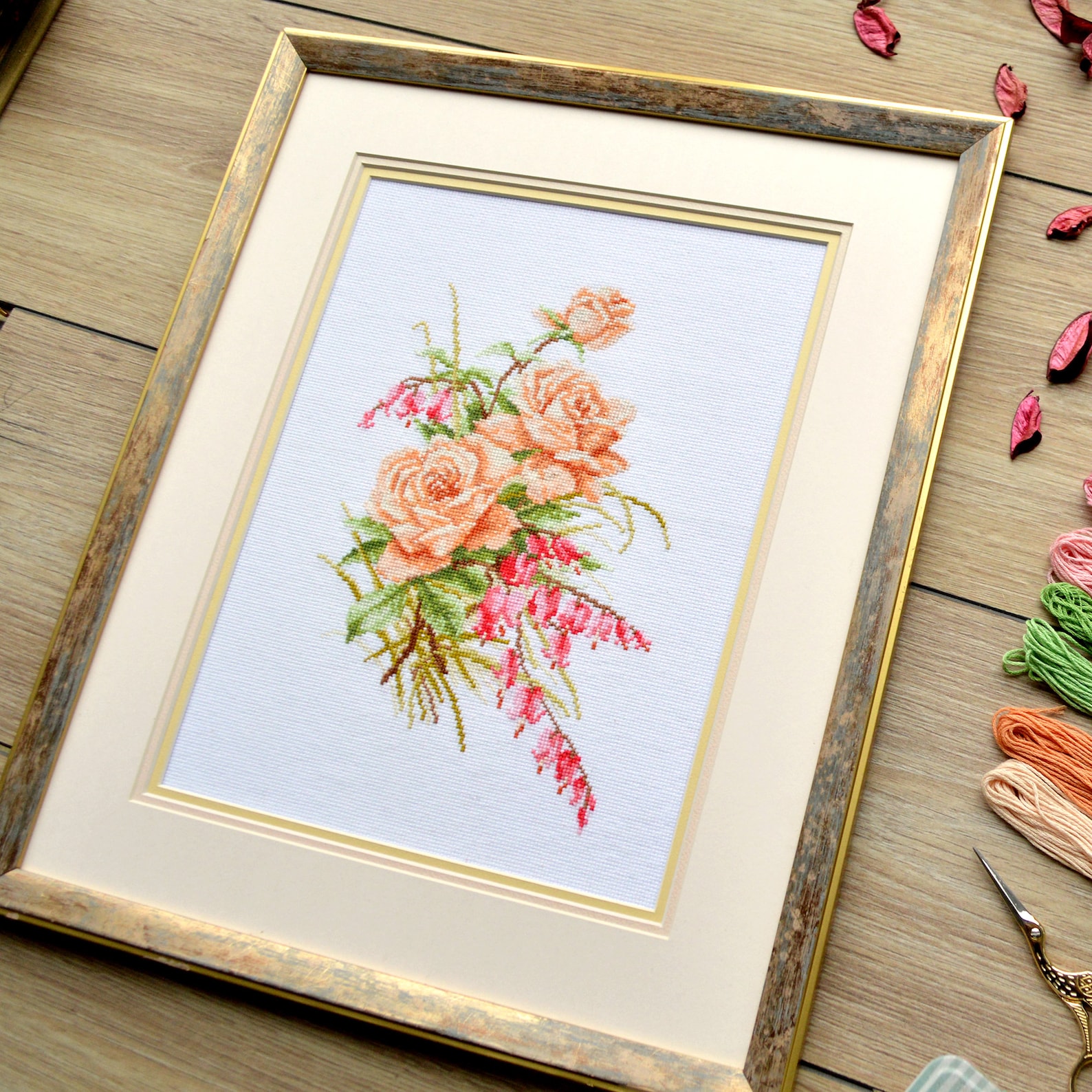 Pink Roses Cross Stitch Kit Flowers Embroidery Kit for | Etsy