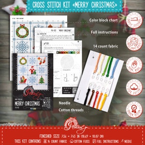 Cross Stitch Sampler Kit 'merry Christmas' With Easy Counted Pattern ...