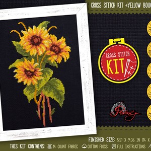 Sunflower Bouquet Cross Stitch Kit, Summer Flowers Embroidery Kit With ...