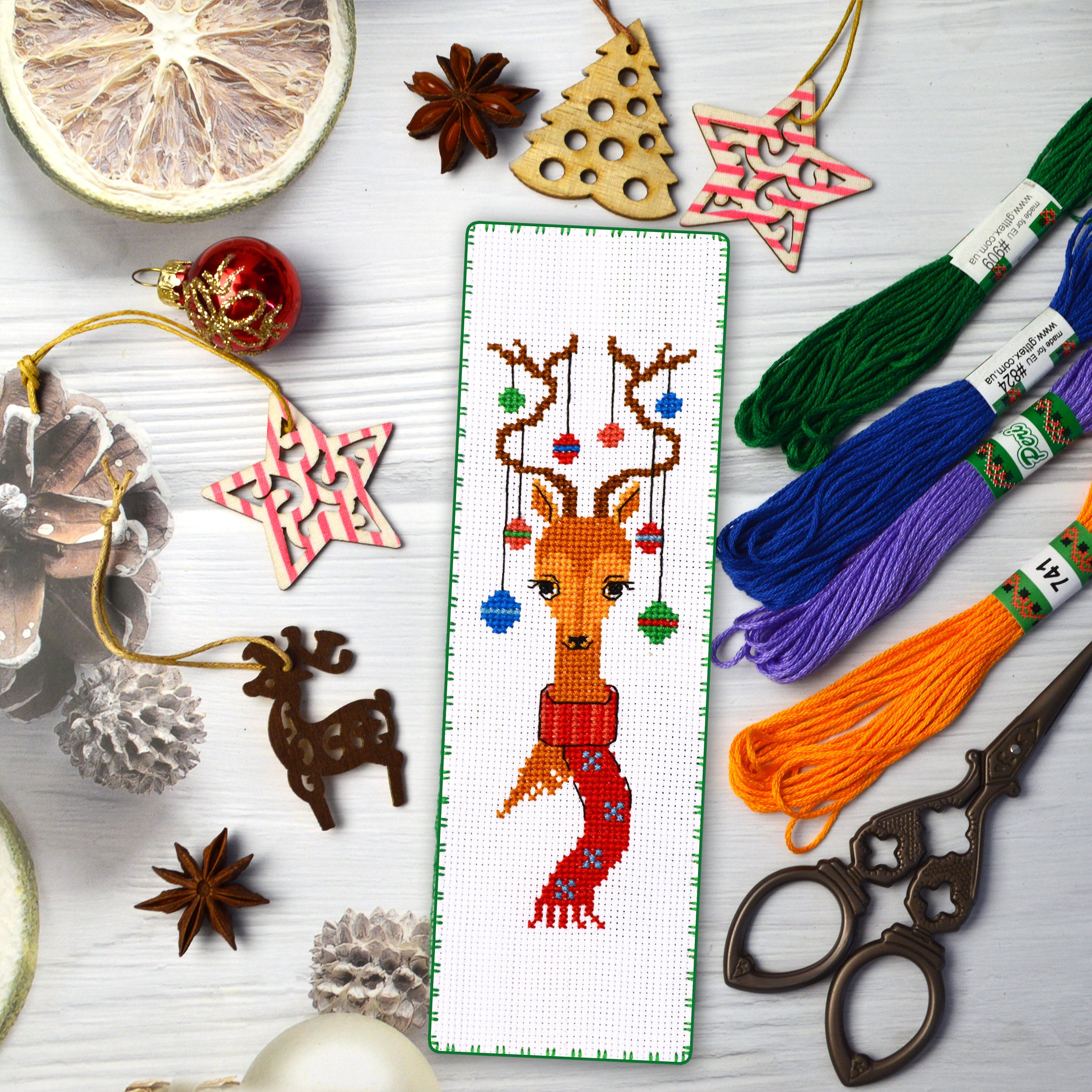 Santa's Reindeer Christmas Cross Stitch Bookmark Pattern - Winter ...