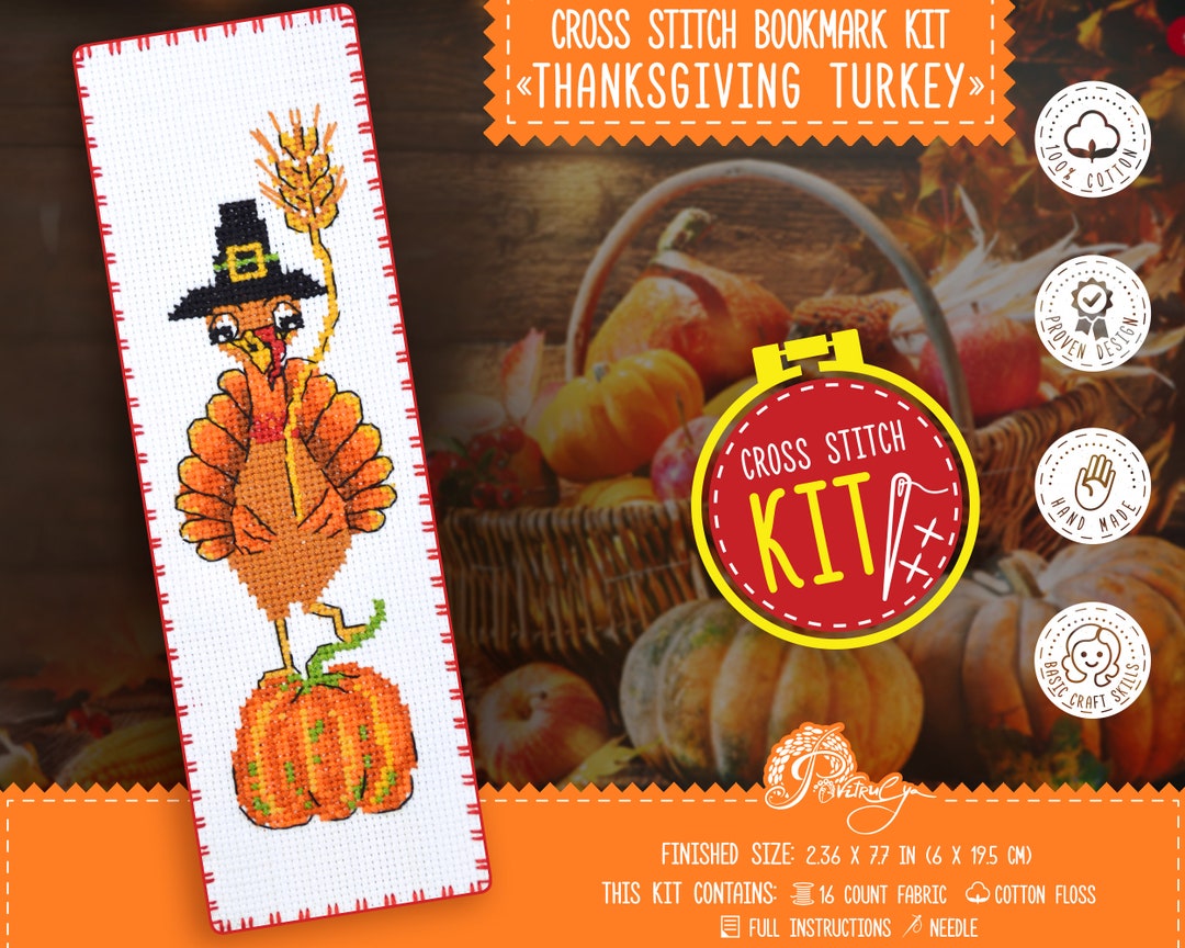 Thanksgiving Turkey Cross Stitch Bookmark Kit, Do It Yourself Holiday ...