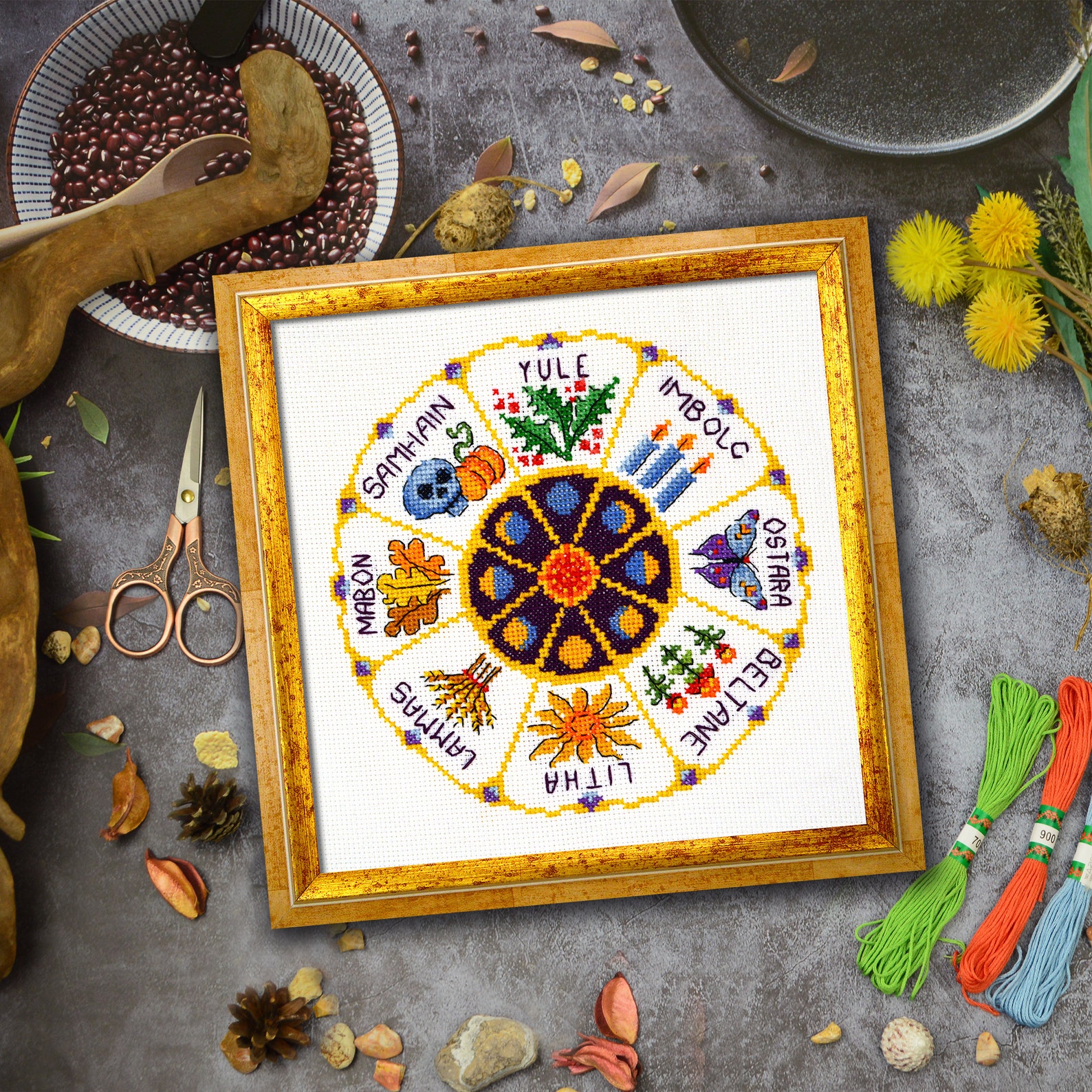 Wheel of the Year Embroidery Design, Pagan Wheel, Celtic Holidays ...