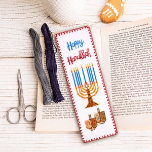 Happy Hanukkah Cross Stitch Bookmark Pattern - Holiday Embroidery ...