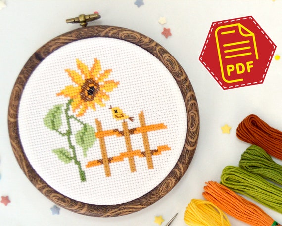 Sunflower Cross Stitch Counted Pattern Beginners Embroidery | Etsy