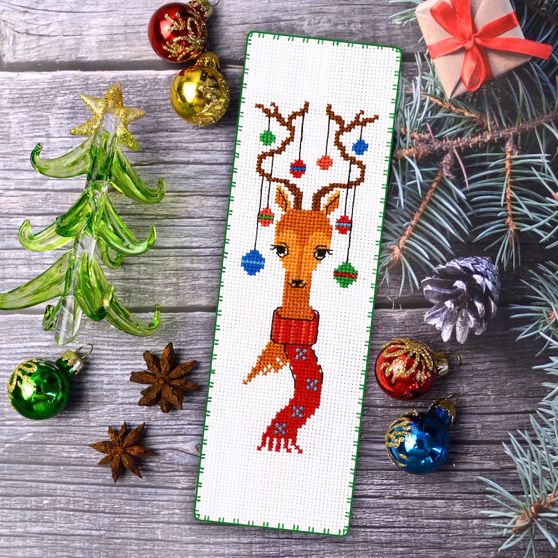 Santa's Reindeer Christmas Cross Stitch Bookmark Pattern - Winter ...