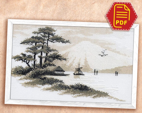 Mount Fuji Cross Stitch Pattern Japanese Landscape Embroidery - Etsy