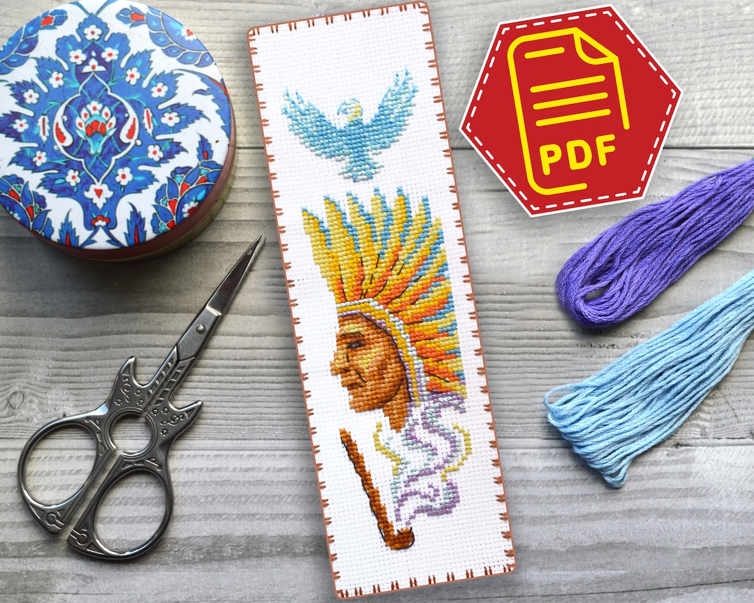 Chief - Tribal Indian Cross Stitch Bookmark Pattern, Native American ...