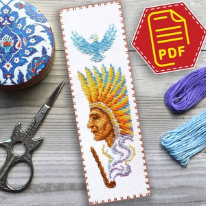 Chief - Tribal Indian Cross Stitch Bookmark Pattern, Native American ...