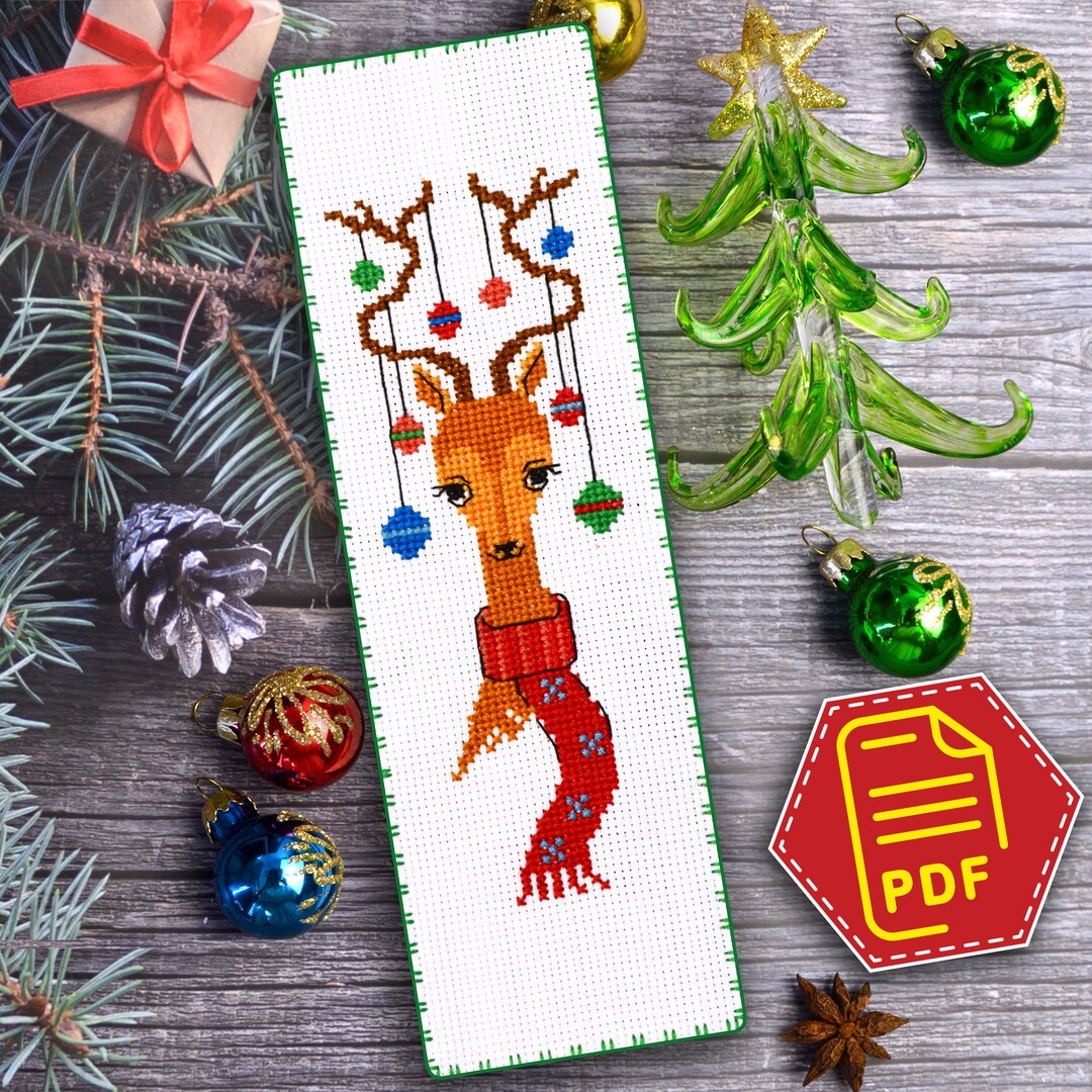 Santa's Reindeer Christmas Cross Stitch Bookmark Pattern - Winter ...