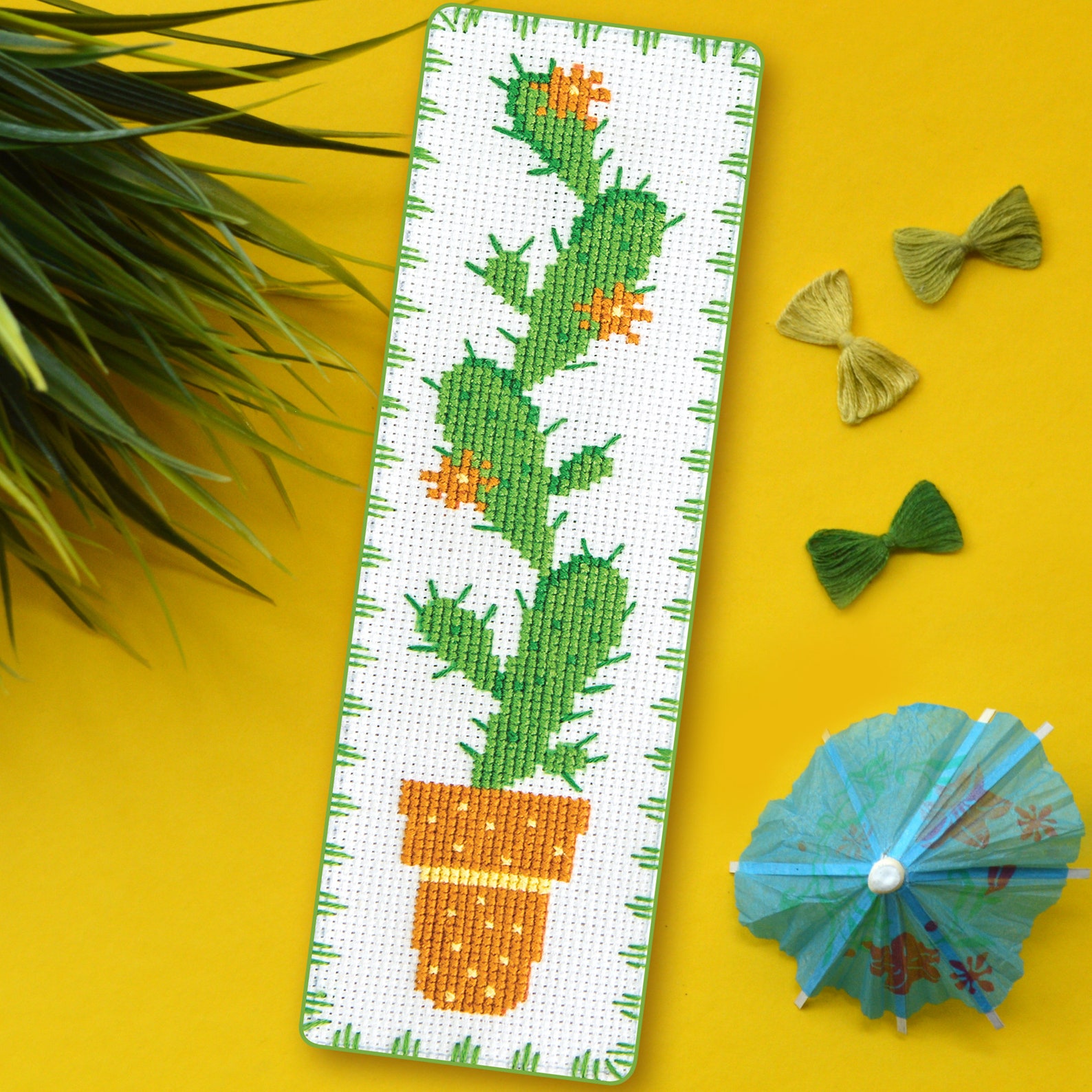 Cactus Cross Stitch Bookmark Kit, Plant Embroidery Kit, Counted Pattern ...