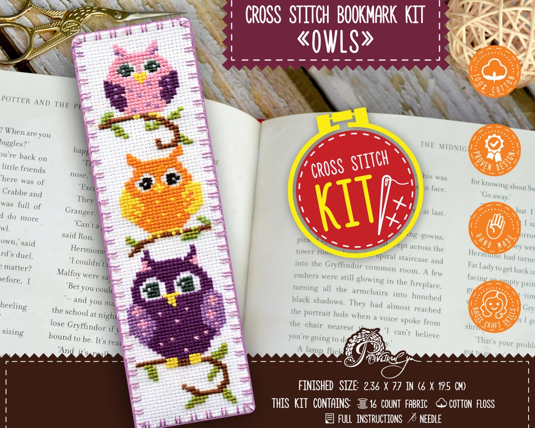 Owls Cross Stitch Bookmark Kit, Cute Birds Bookmark Embroidery Kit With ...