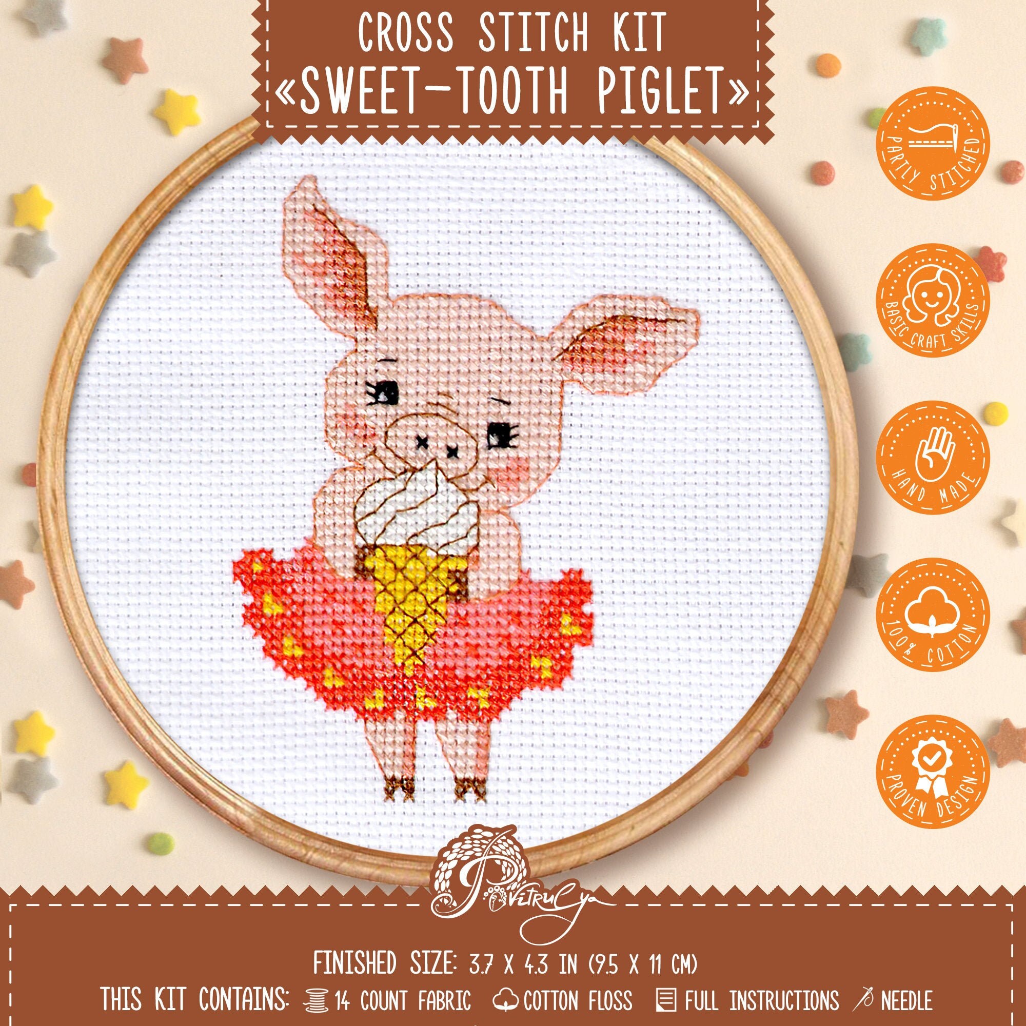 Funny cross stitch kit piggy pig Beginners embroidery with | Etsy