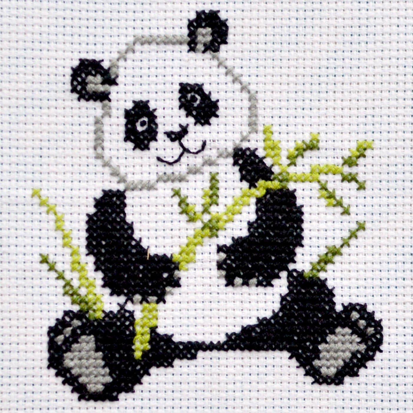 Cute Panda Cross Stitch Counted Pattern, Baby Animal Embroidery Design ...
