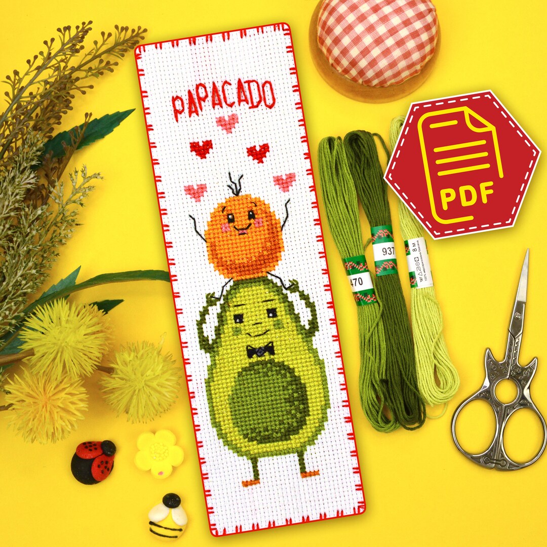 Papacado Cross Stitch Bookmark Pattern - Avocado Embroidery Design for ...