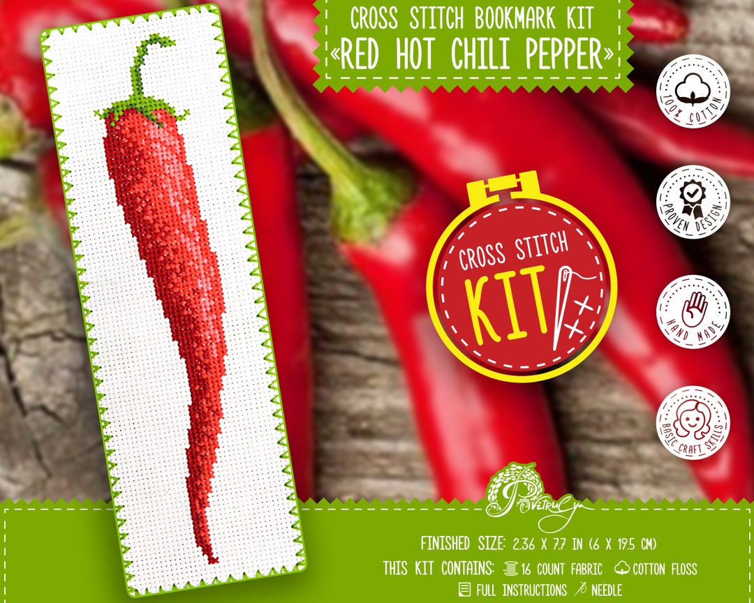 Bookmark Cross Stitch Kit "red Hot Chili Pepper", Vegetable Embroidery ...