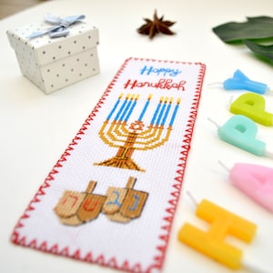 Happy Hanukkah Cross Stitch Bookmark Pattern - Holiday Embroidery ...