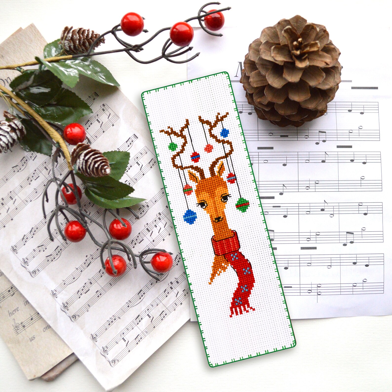 Santa's Reindeer Christmas Cross Stitch Bookmark Pattern - Winter ...