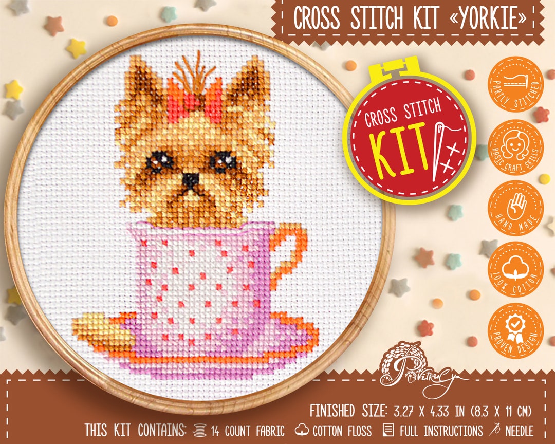 Yorkshire Terrier Cross Stitch Kit, Cute Puppy Embroidery Kit for ...
