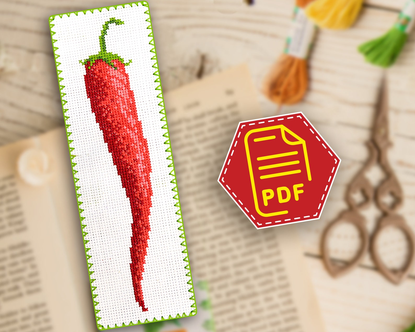Cross Stitch Pattern Red Hot Chili Pepper, Bookmark Embroidery Design ...