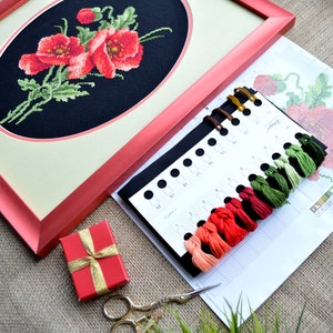 Red Poppies Bouquet Cross Stitch Kit, Poppy Embroidery Kit for ...