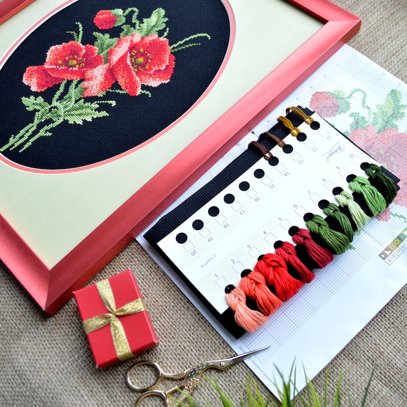 Red Poppies Bouquet Cross Stitch Kit Poppy Embroidery Kit for - Etsy