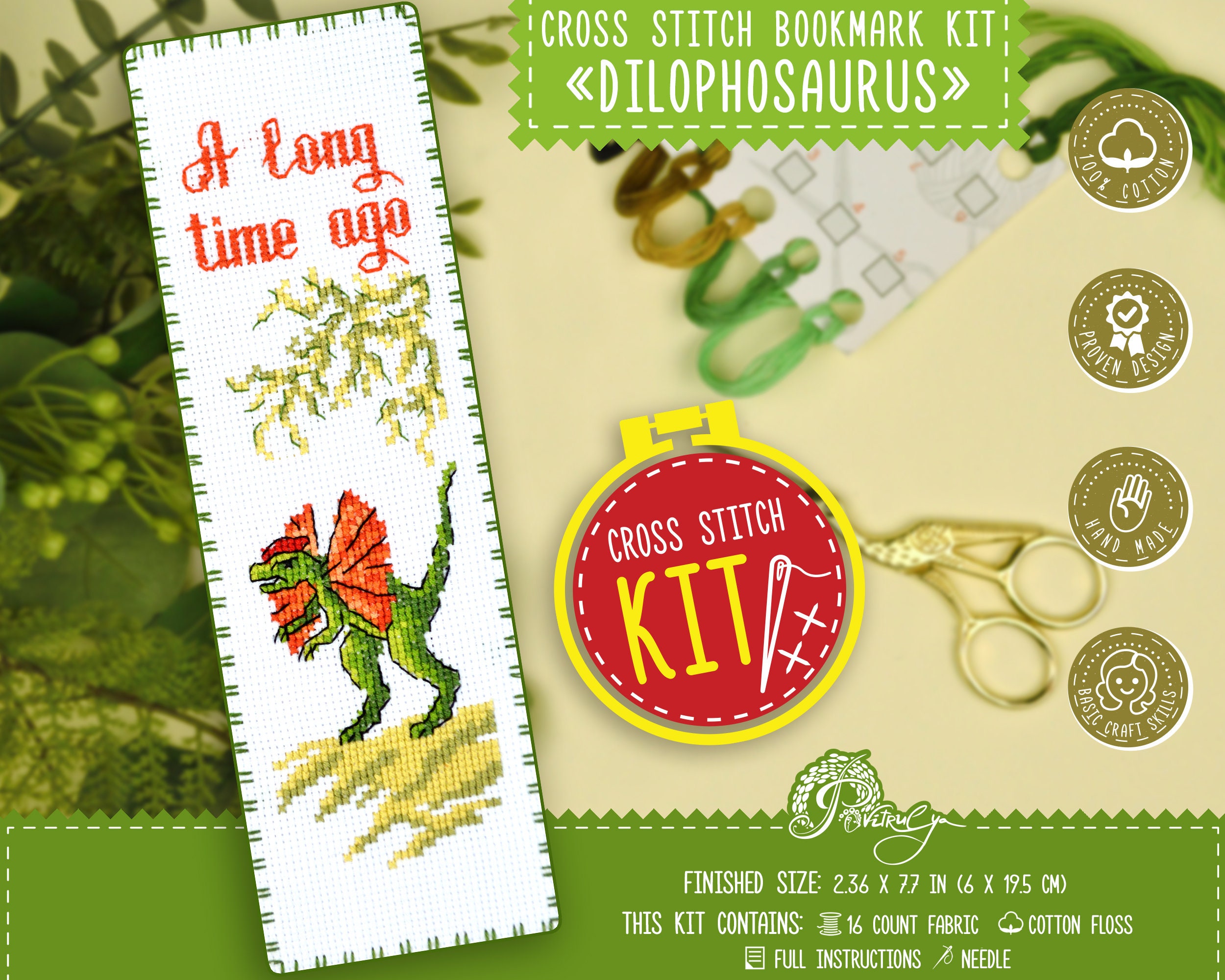 Dinosaur Craft Kit 'dilophosaurus' Embroidery Kit for Cross Stith ...