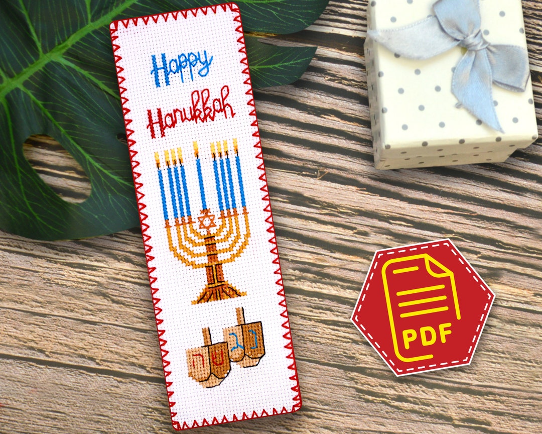 Happy Hanukkah Cross Stitch Bookmark Pattern - Holiday Embroidery ...