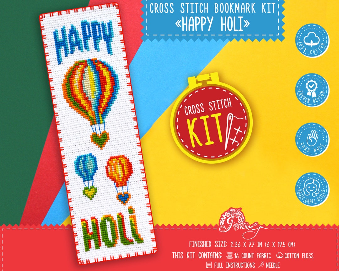 Holi Festival of Colours Cross Stitch Kit - Holiday Bookmark Embroidery ...