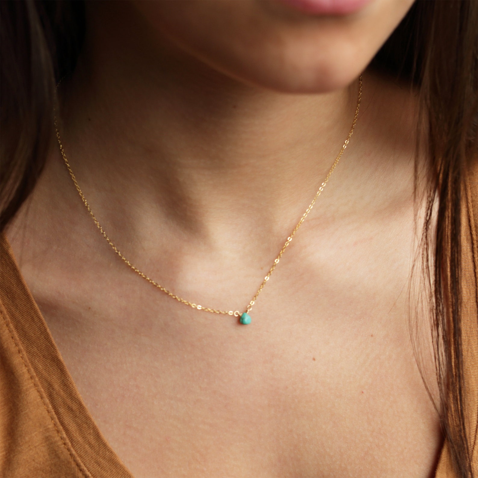 TINY TURQUOISE NECKLACE • Mini Turquoise Necklace • Birthstone Necklace ...