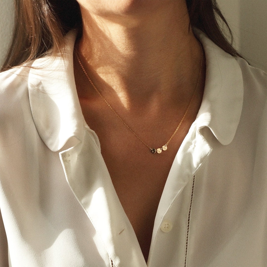 EMMA NECKLACE • 5mm Disc Necklace • Initial Necklace, Dainty Engraved ...