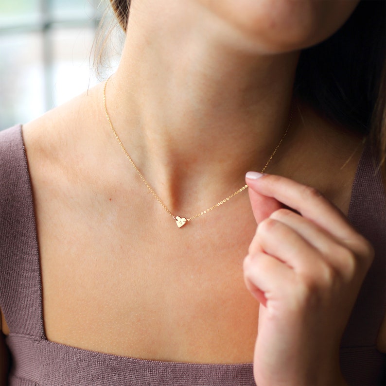 EMILY Heart Necklace Dainty Initial Necklace Custom Letter - Etsy