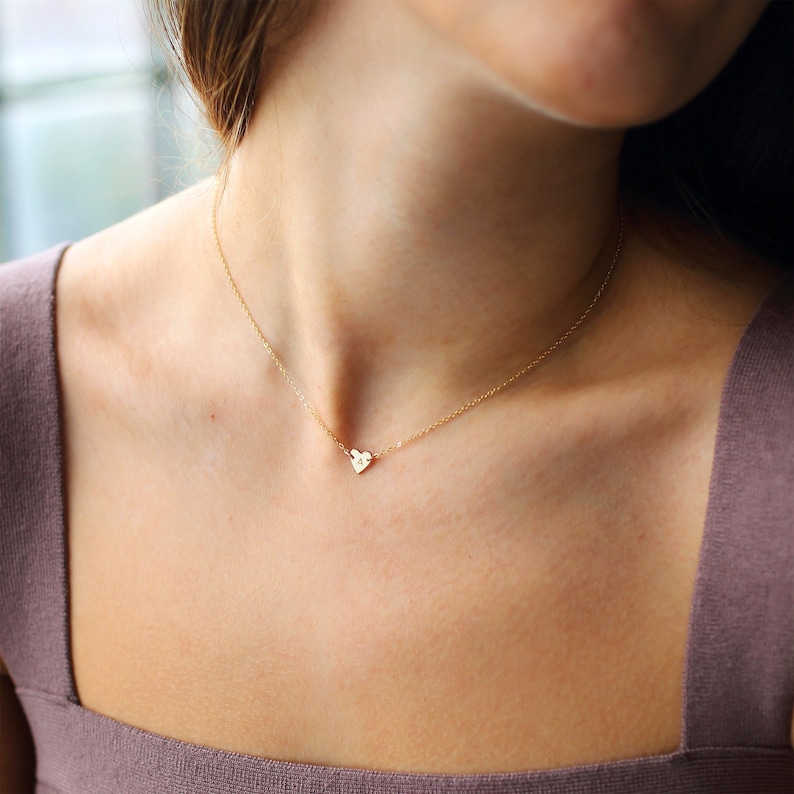 EMILY Heart Necklace Dainty Initial Necklace Custom Letter - Etsy