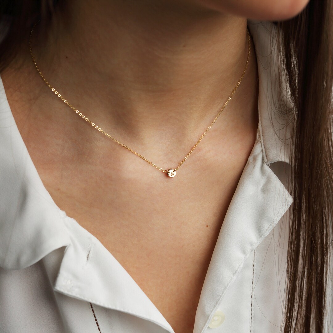 EMMA NECKLACE 5mm Disc Necklace Initial Necklace Dainty - Etsy