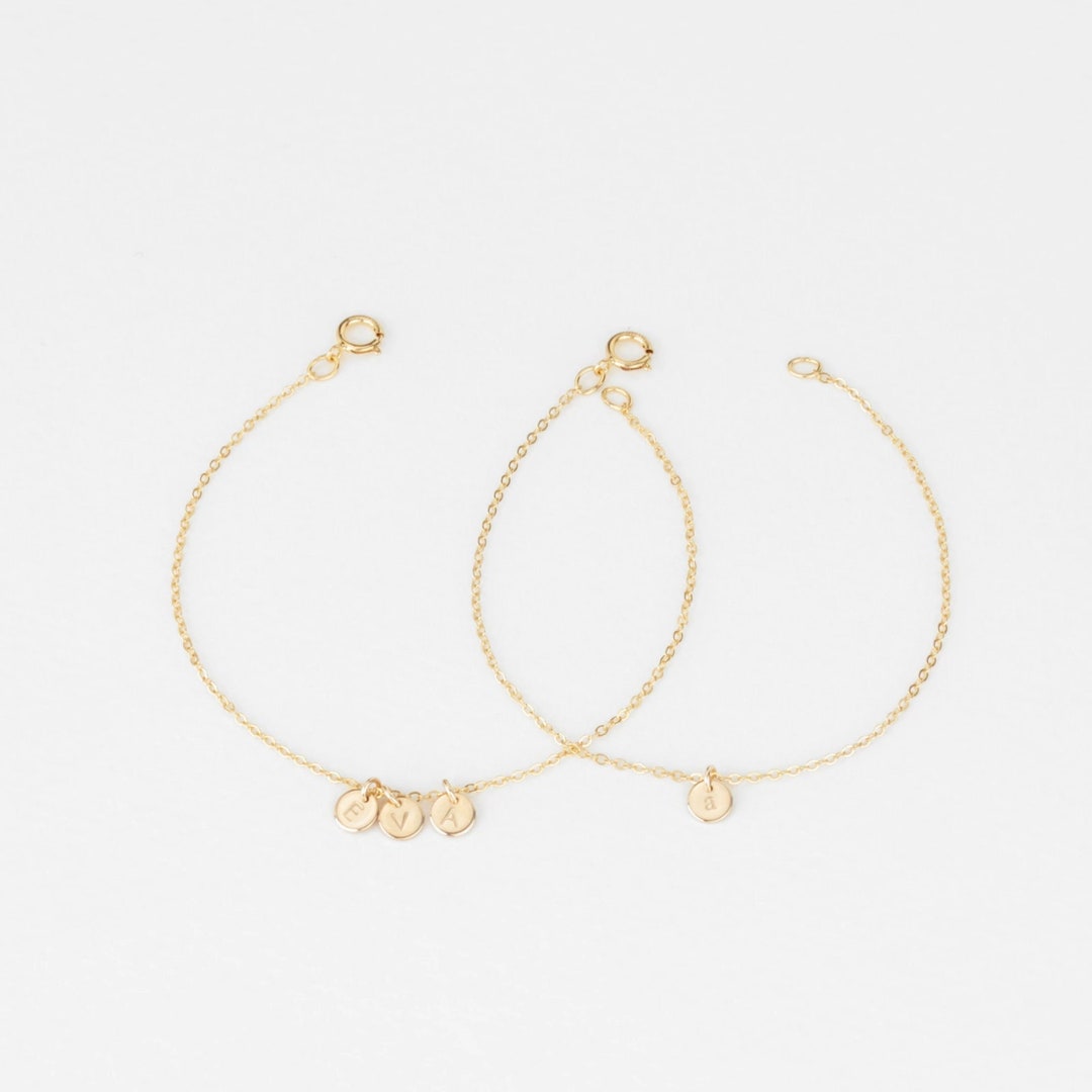 CARLA BRACELET - Tiny Disc Bracelet, Multiple Initial Bracelet, Gold Bracelet, Silver Bracelet ...