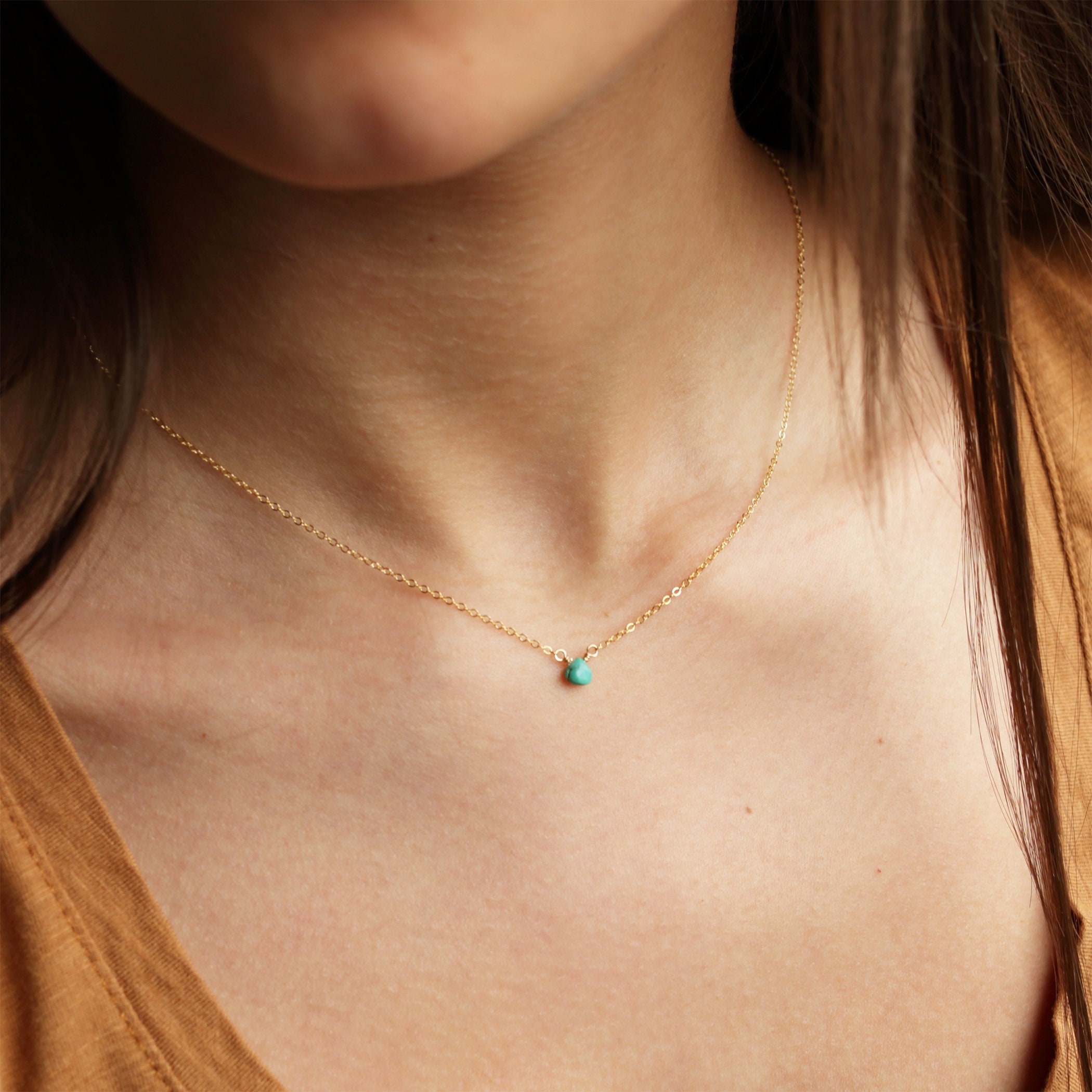 TINY TURQUOISE NECKLACE • Mini Turquoise Necklace • Birthstone Necklace ...