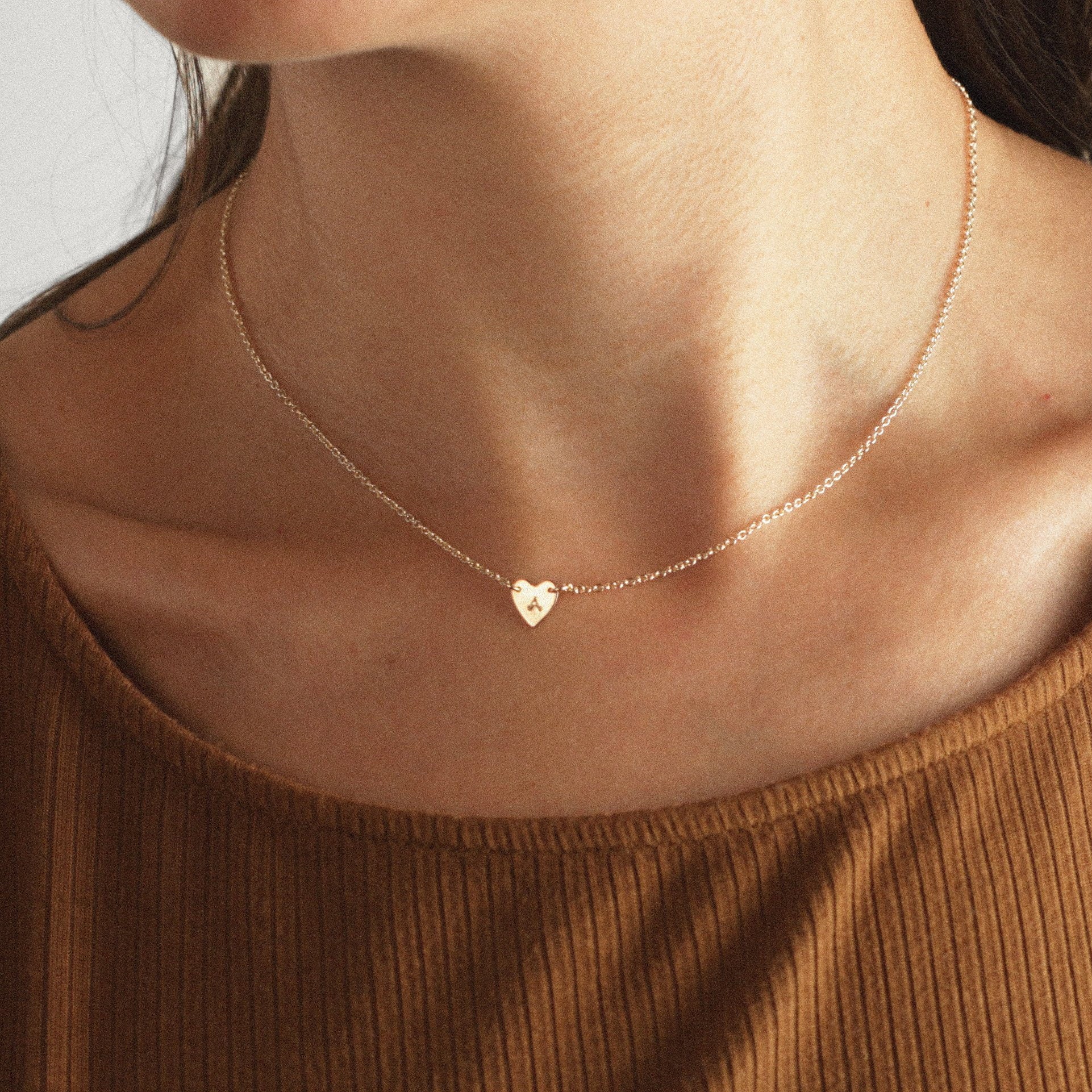 EMILY Heart Necklace Dainty Initial Necklace Custom Letter | Etsy