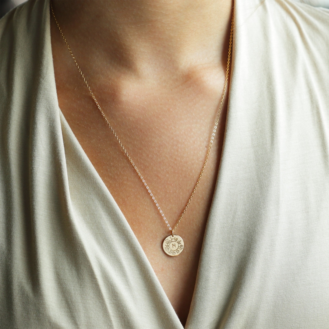 ELLE NECKLACE, Flower Jewelry, Alphabet Necklace, Gold Necklace, Dainty ...