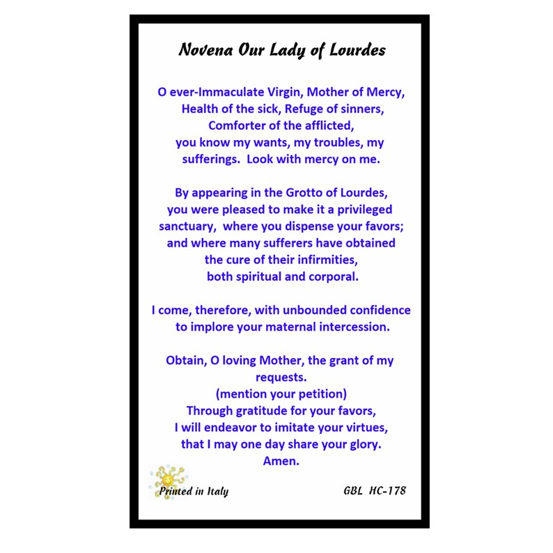 Our Lady of Lourdes Laminated Holy Card Novena Prayer for the | Etsy