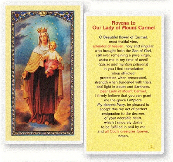 Prayer Novena to Our Lady of Mount Carmel Holy Card Set Of 10 | Etsy