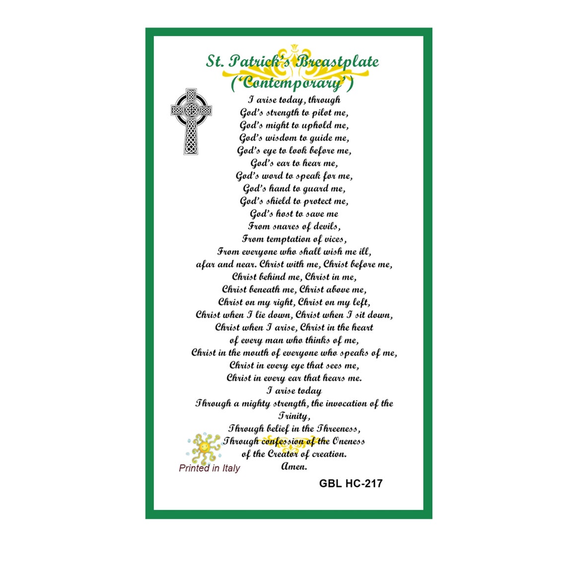 St Patrick Prayer Cards Breastplate Or Set Of 2 Or 4 Candles Etsy