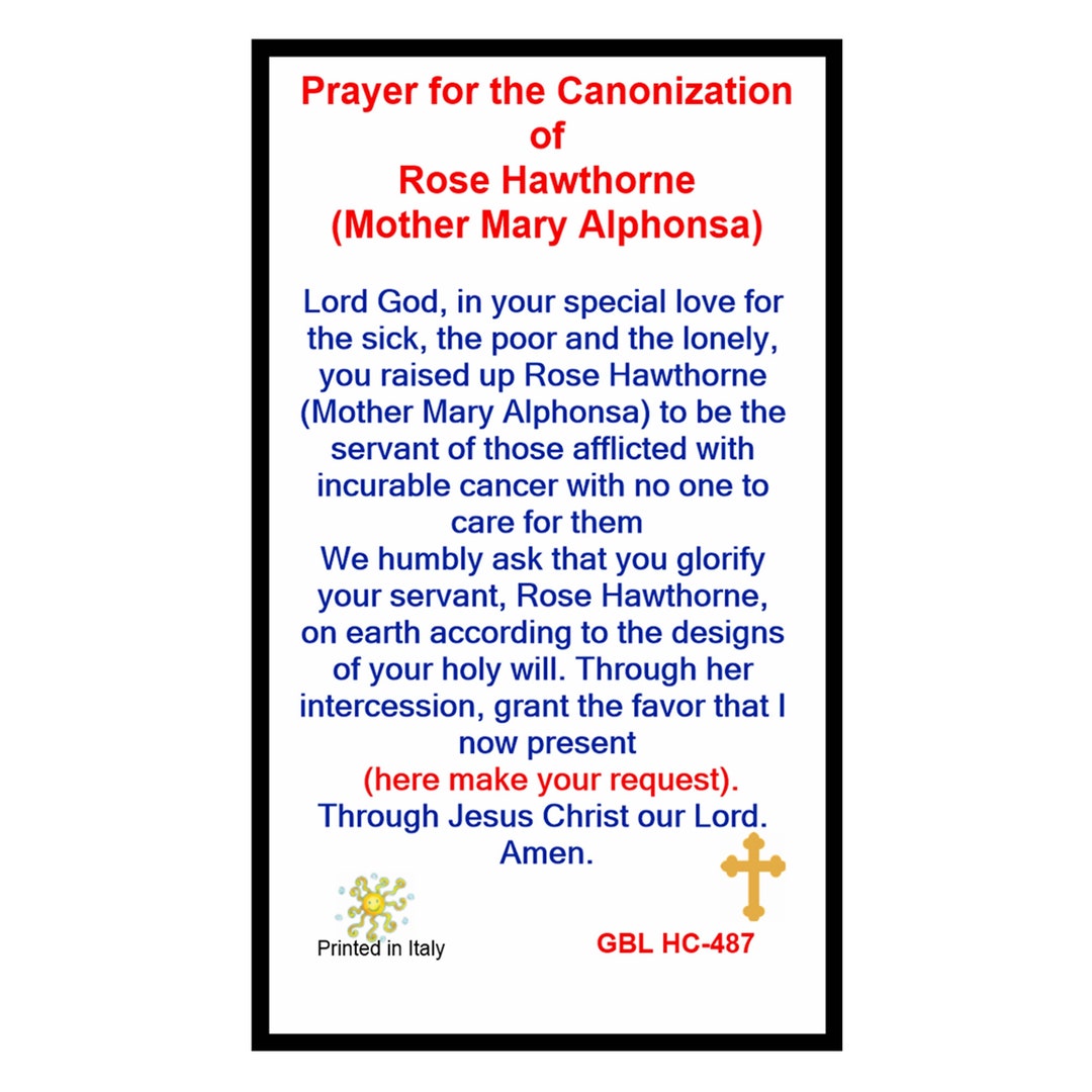Mother Mary Alphonsa S Rose Hawthorne Prayer Card Nun Prayer for the ...