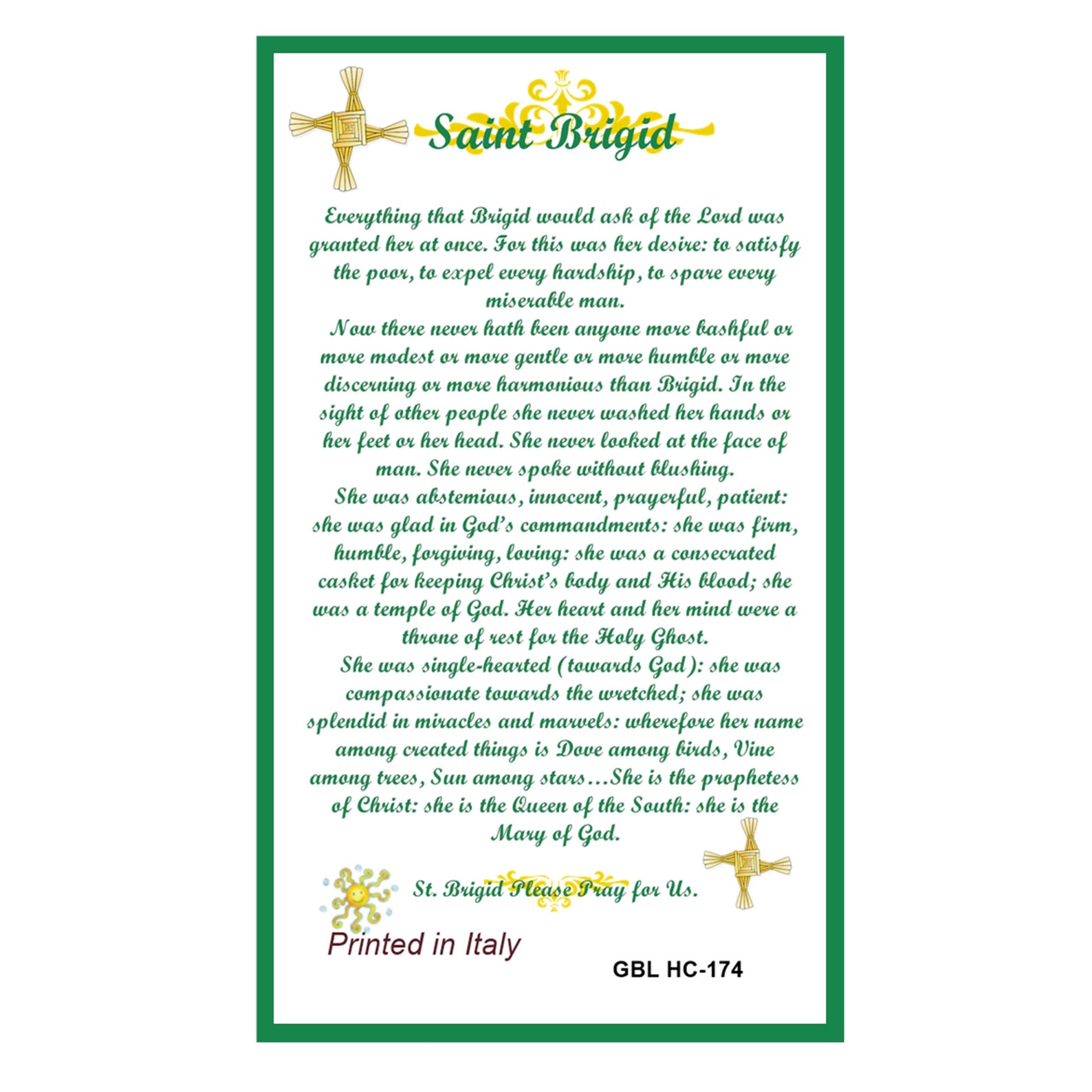 Saint Brigid or Bridgit of Ireland Laminated Holy Card Set of 10 HC-174 ...