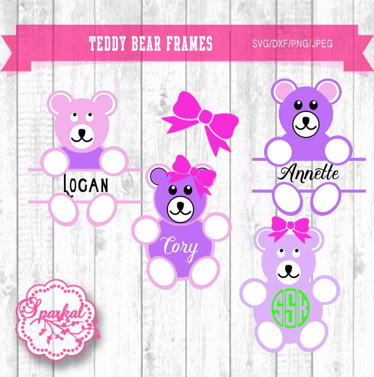 Teddy Bear Monogram SVG Frames Bear Clipart Bear Monogram - Etsy