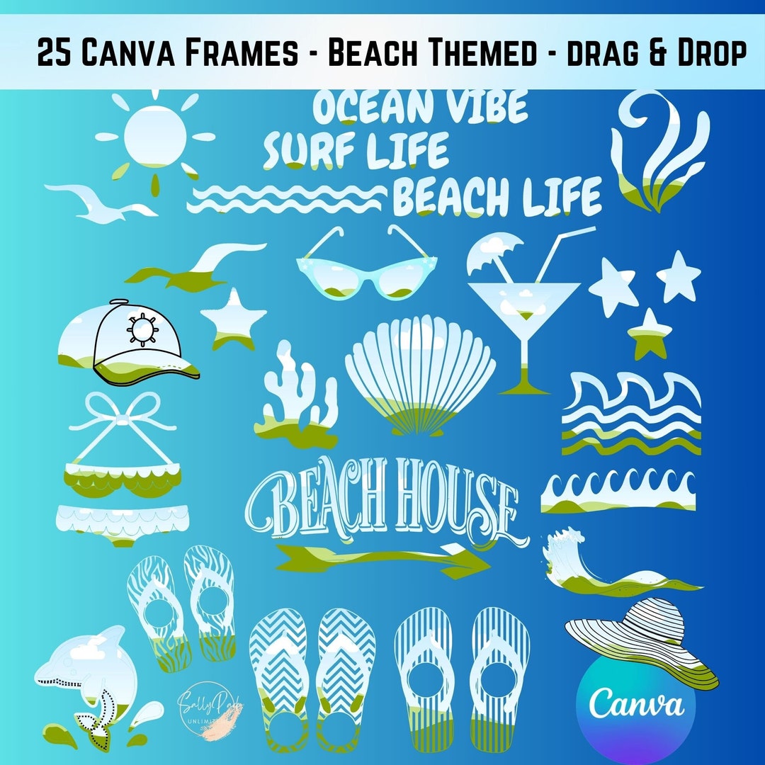 Canva Beach Frames Vacation Clip Art Drag Drop Editable Canva Templates ...