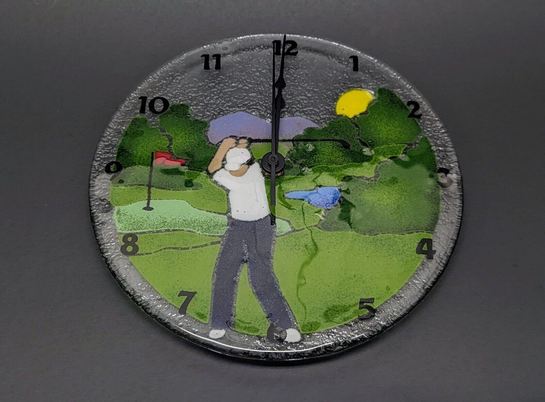 Peggy Karr Fused Glass Golf Collectible Wall Clock Signed Golfer Man ...