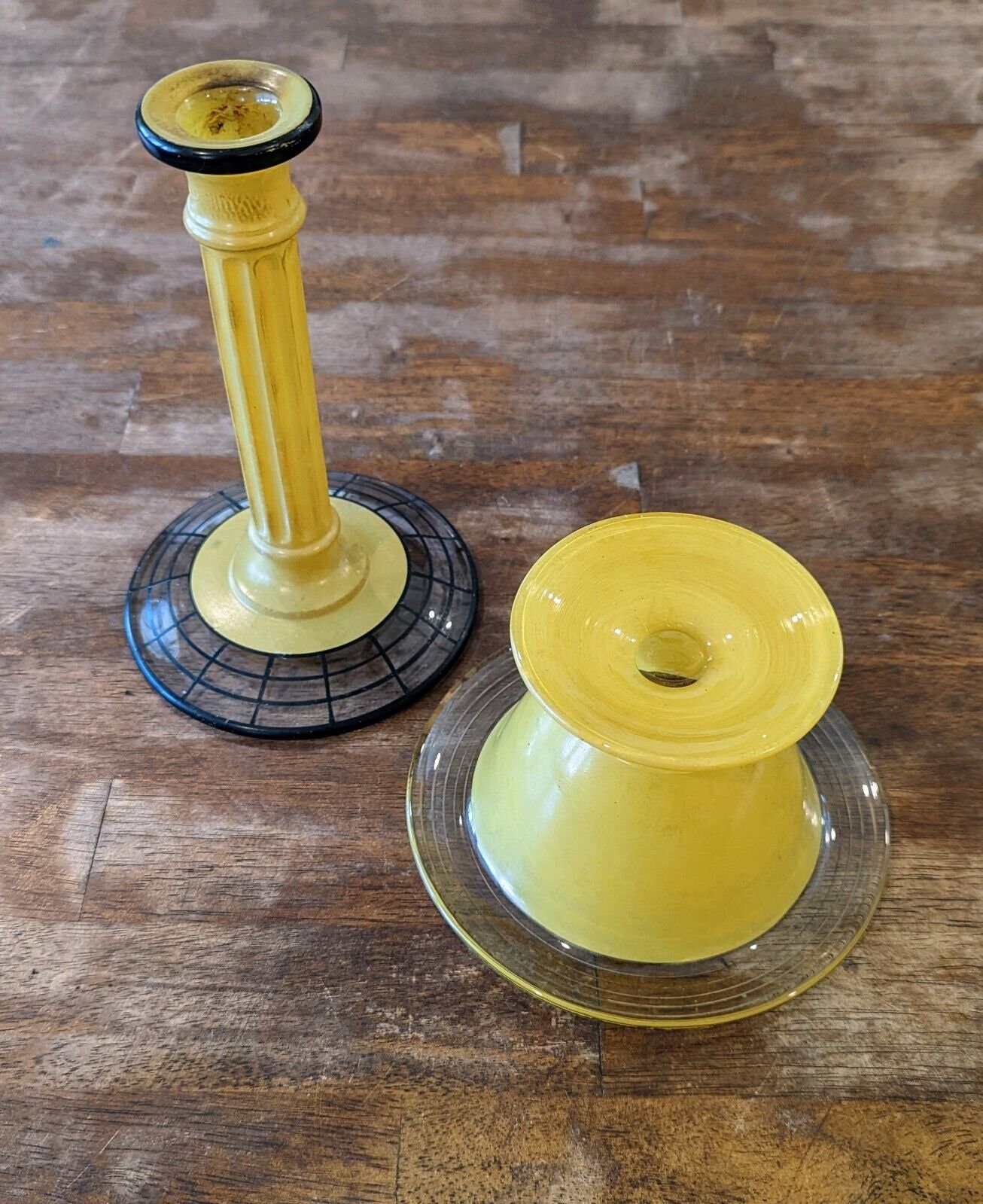 Art Deco Taper Candlestick Holder Yellow & Black Painted Glass - Etsy