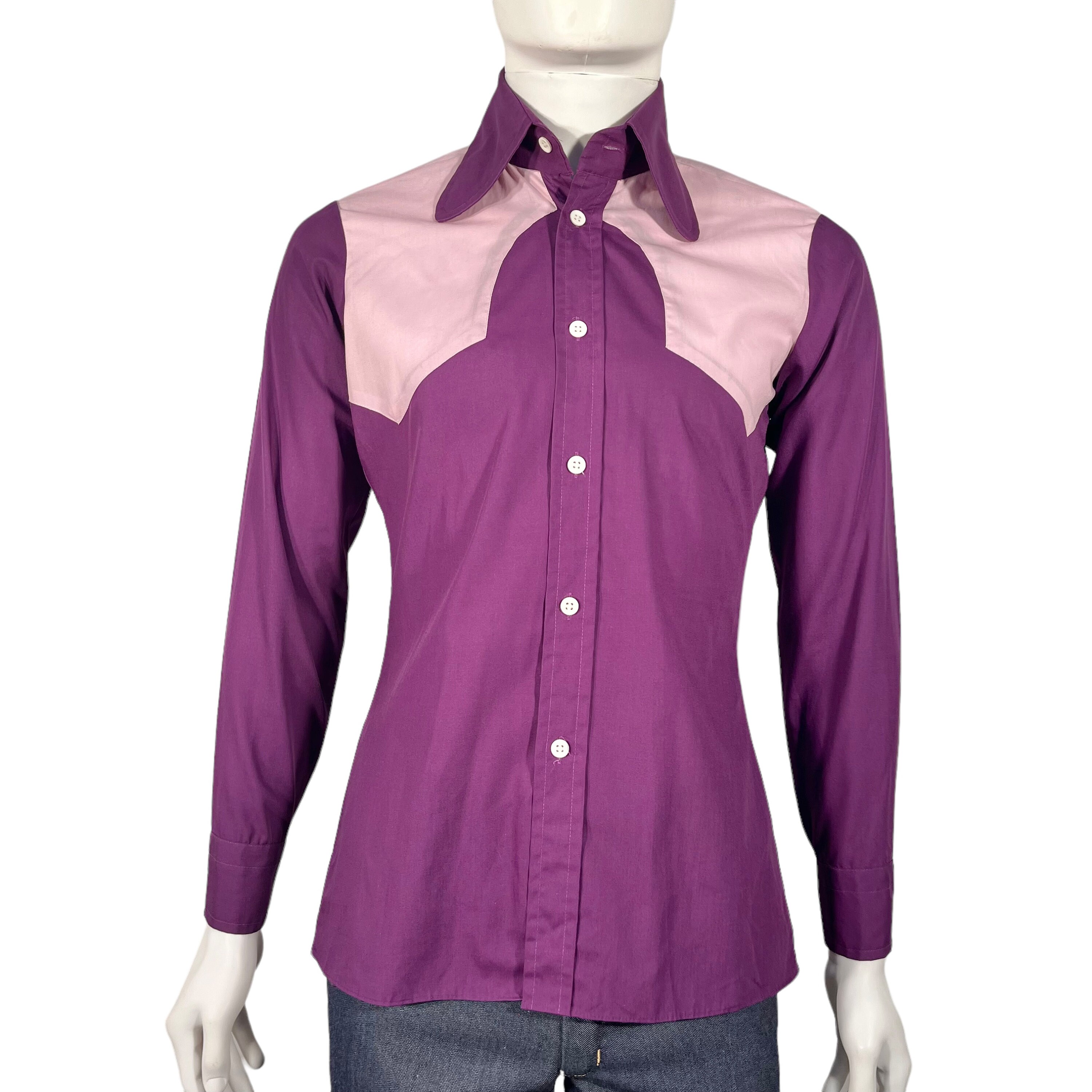 1970s BRUTUS Shirt With Spoon Collars and Contrast Panels / Vintage 70s ...