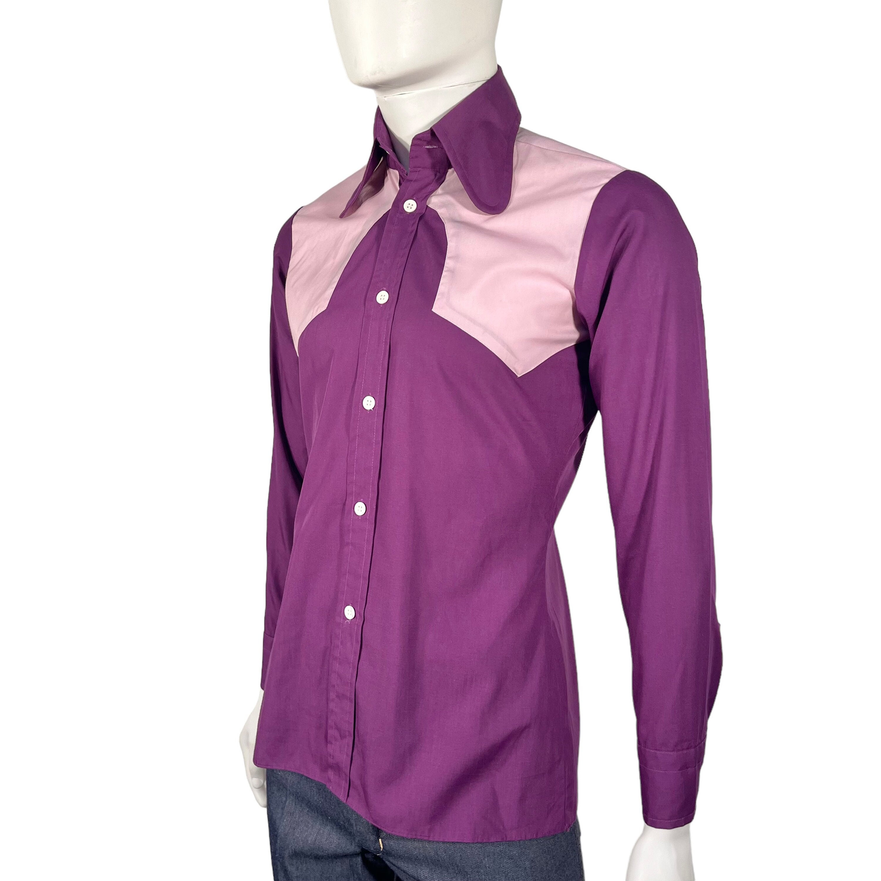 1970s BRUTUS Shirt With Spoon Collars and Contrast Panels / Vintage 70s ...