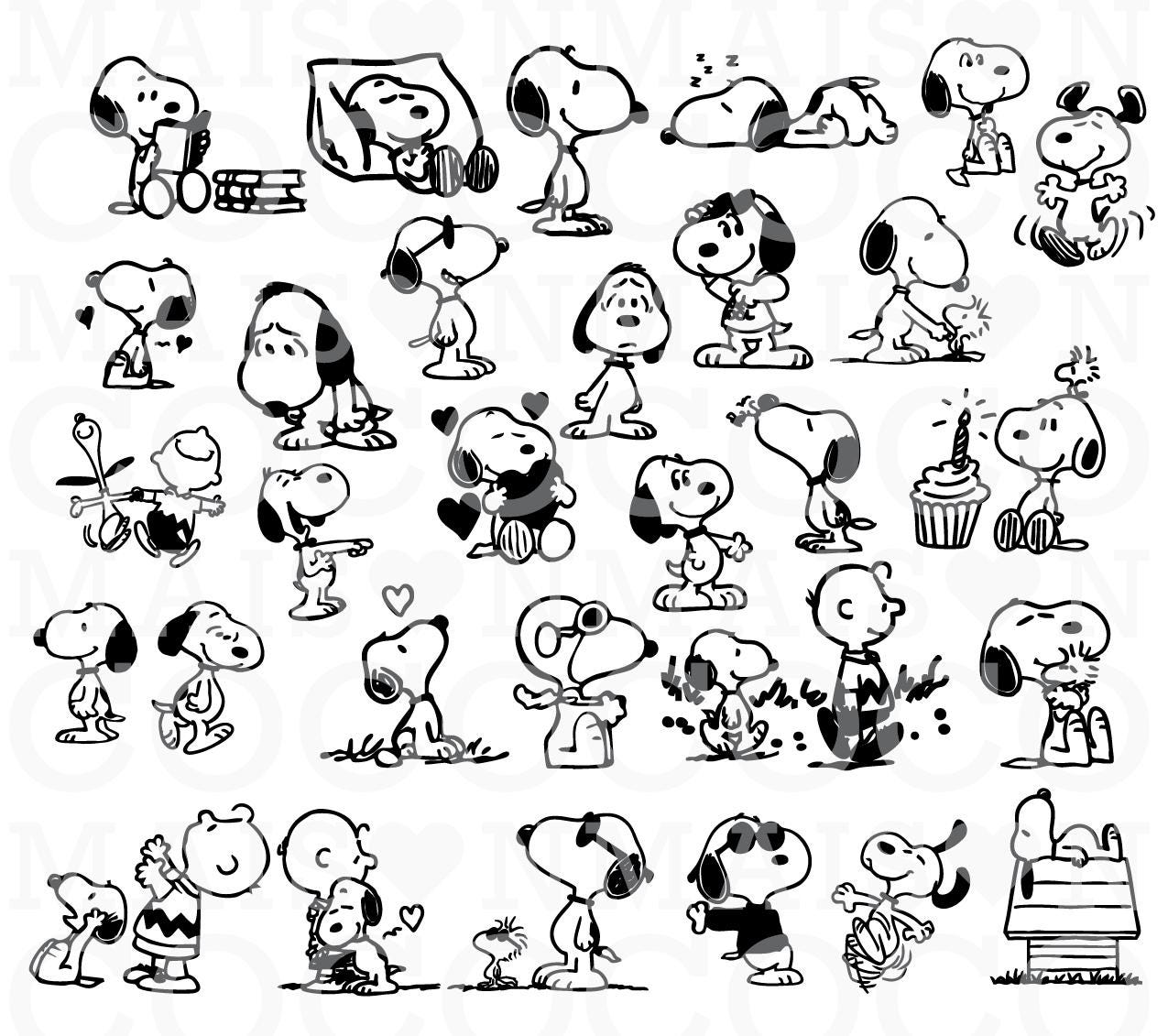 Snoopy Outlines Svg, Eps - Etsy