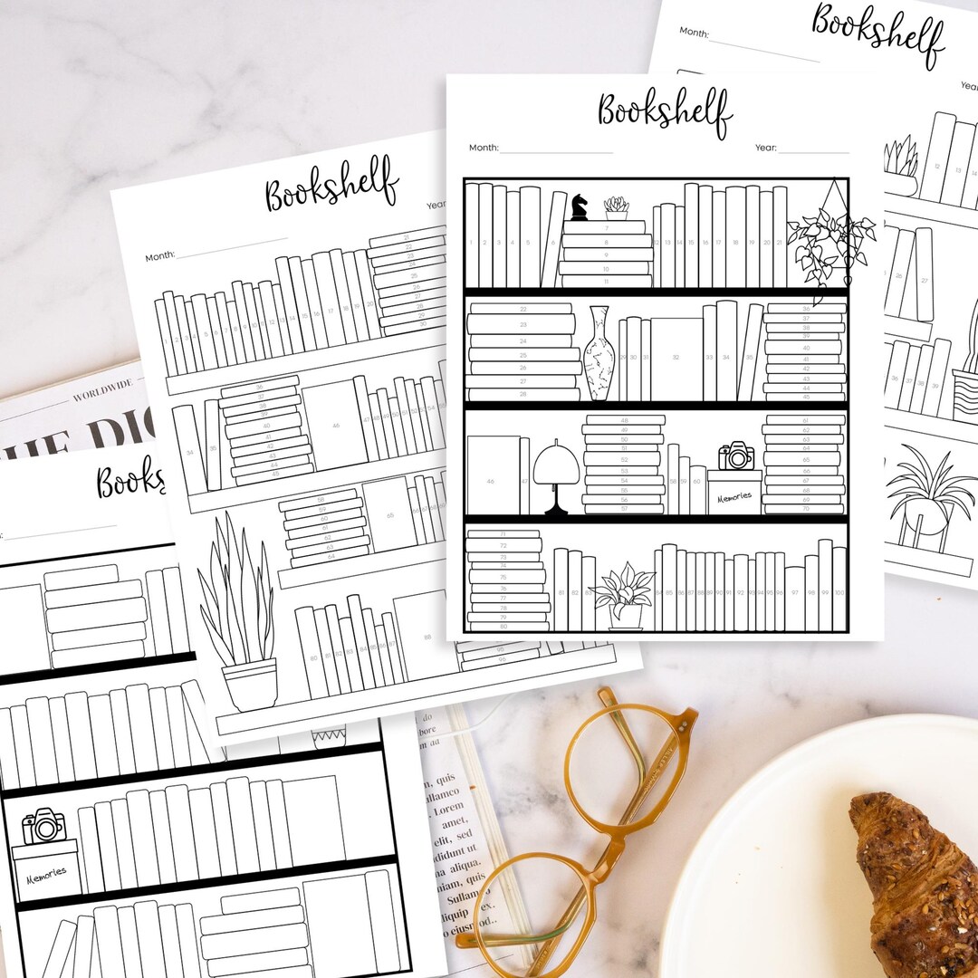 Printable Book Reading Tracker: Bookshelf Design, PDF & PNG Files ...